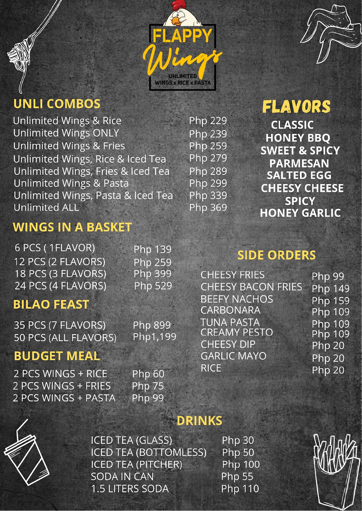 Menu at Flappy Wings restaurant, Concepcion