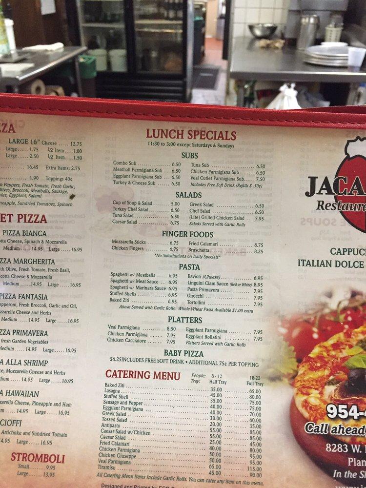 Carta de Jacaranda Restaurant & Pizzeria, Plantation
