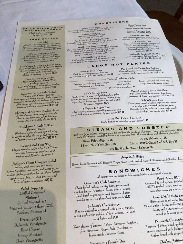 Menu at Jackson's Steakhouse, Pensacola, 400 S Palafox St