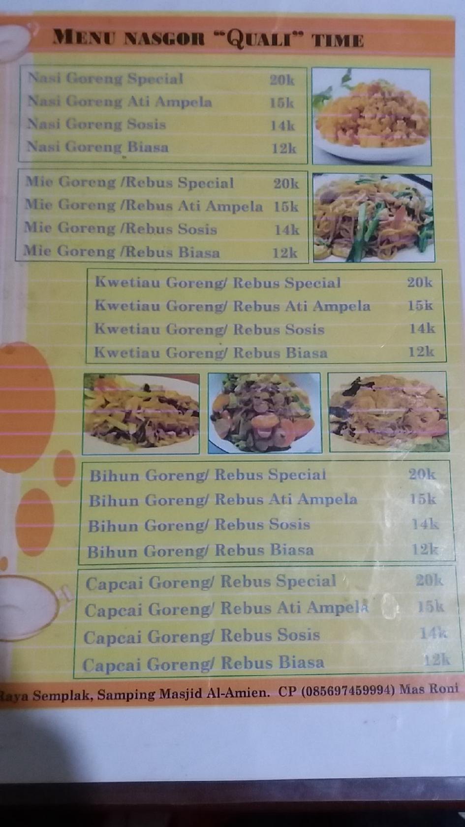 Menu at Nasi Goreng Kuali Time restaurant, Bogor