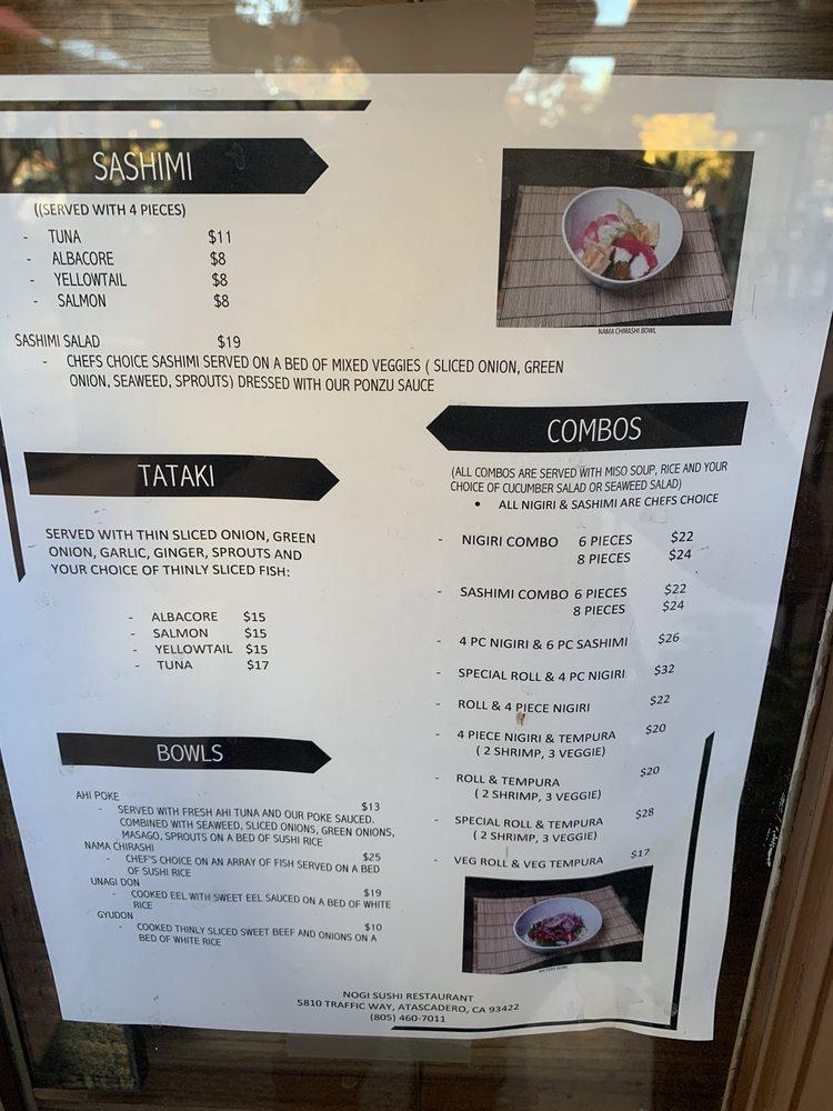 Menu at Nogi Sushi Restaurant, Atascadero