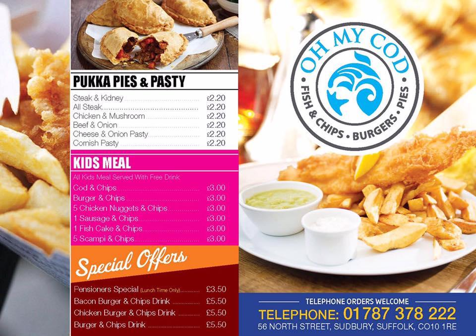 Menu at OH My Cod restaurant, Sudbury