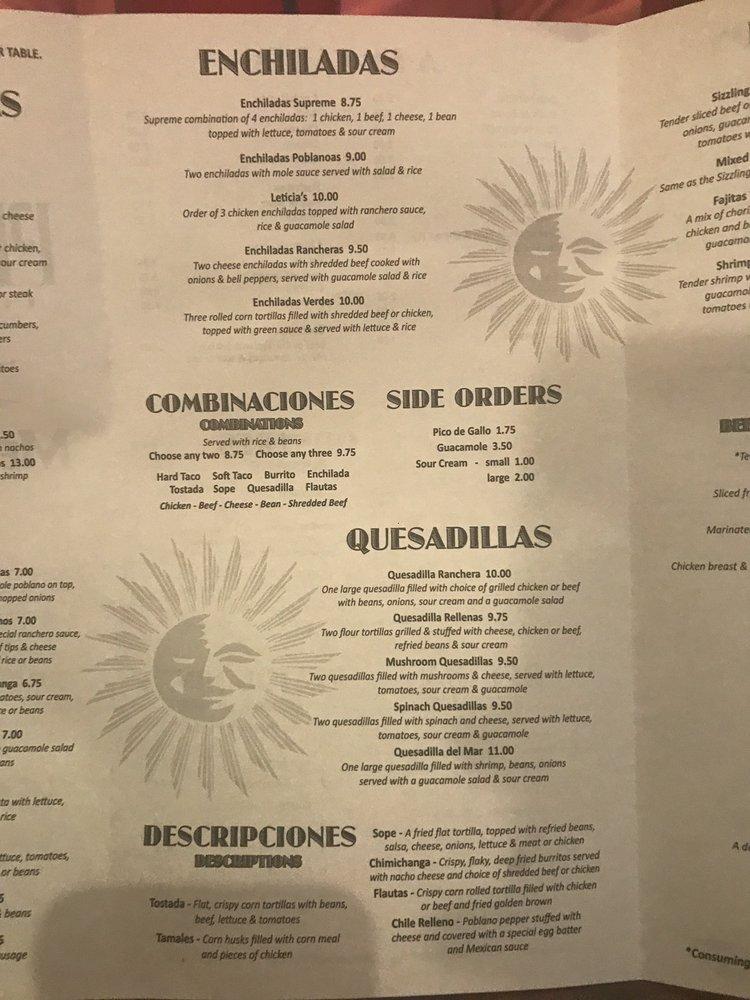 Menu at Plaza Del Sol restaurant, Norfolk