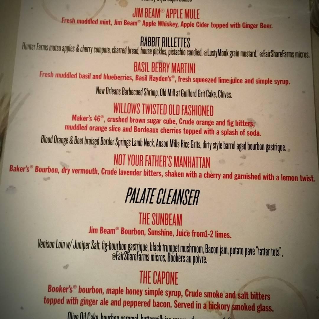 Menu at Willow's Bistro pub & bar, Winston-Salem