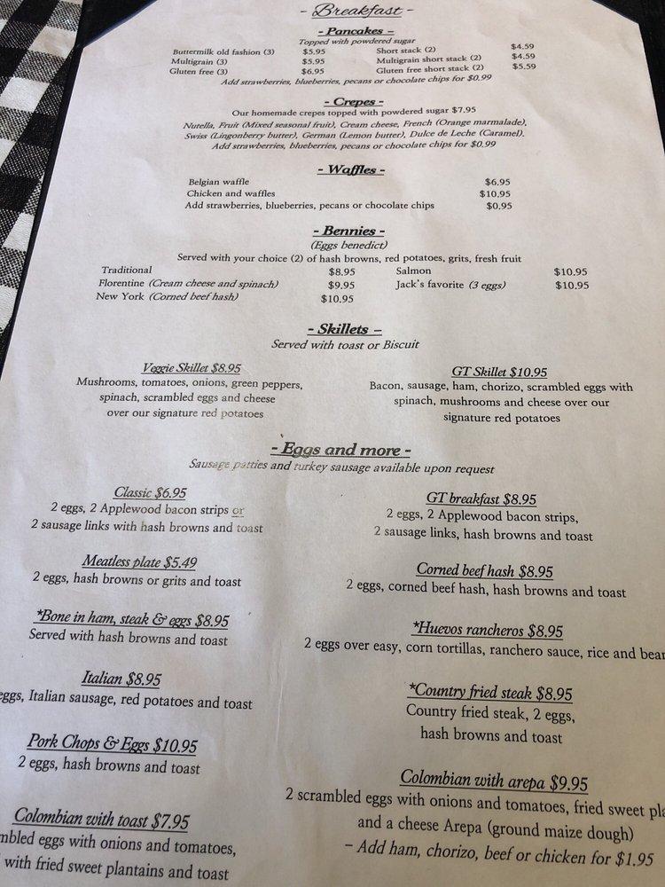 Menu at GT International Cafe, Hilton Head Island