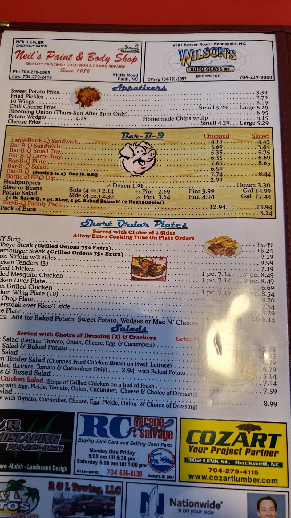 Menu at Johnny's Barbeque, Rockwell