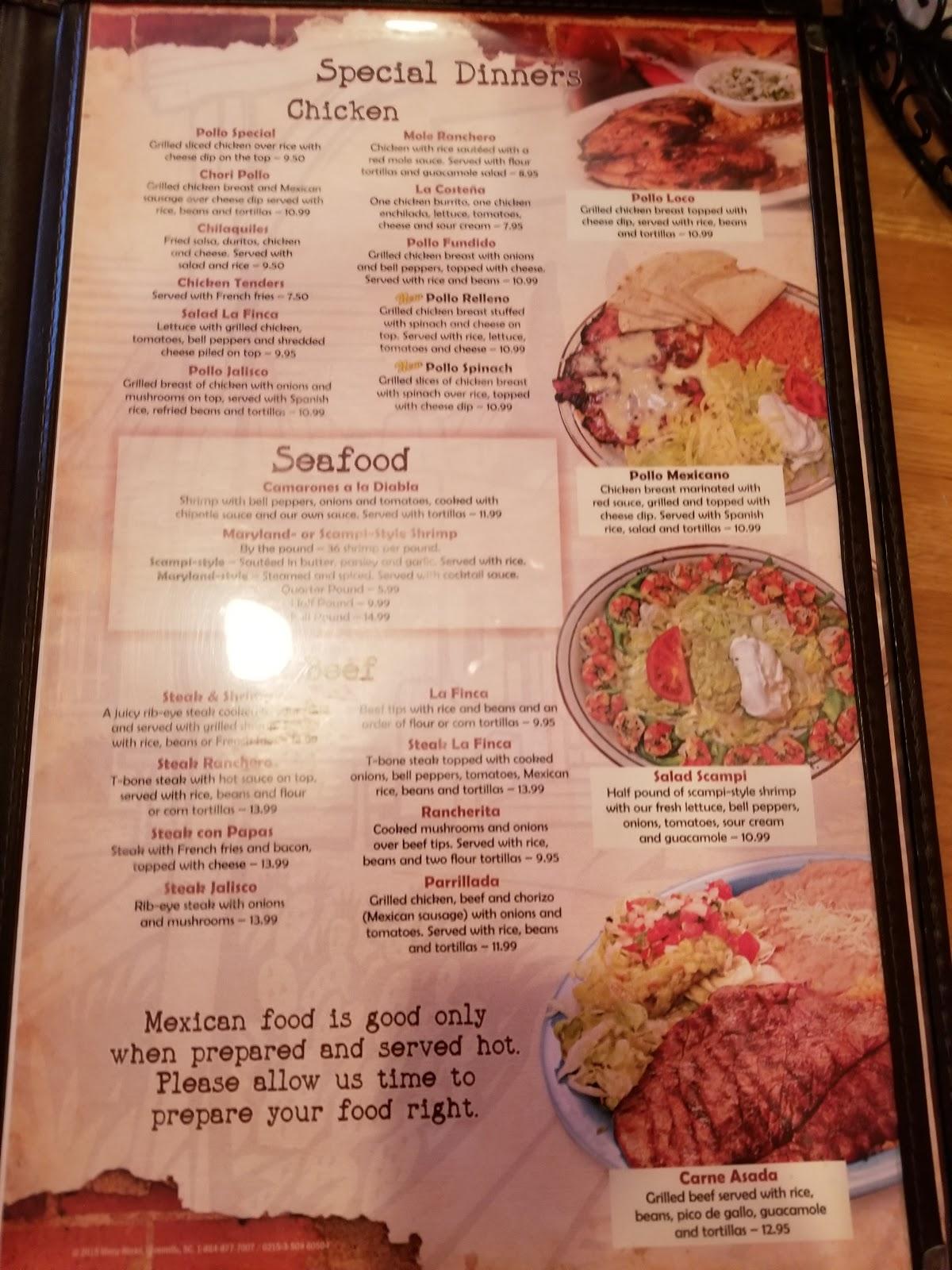 Menu at La Finca Mexican Restaurant, Ashland, Greenup Ave
