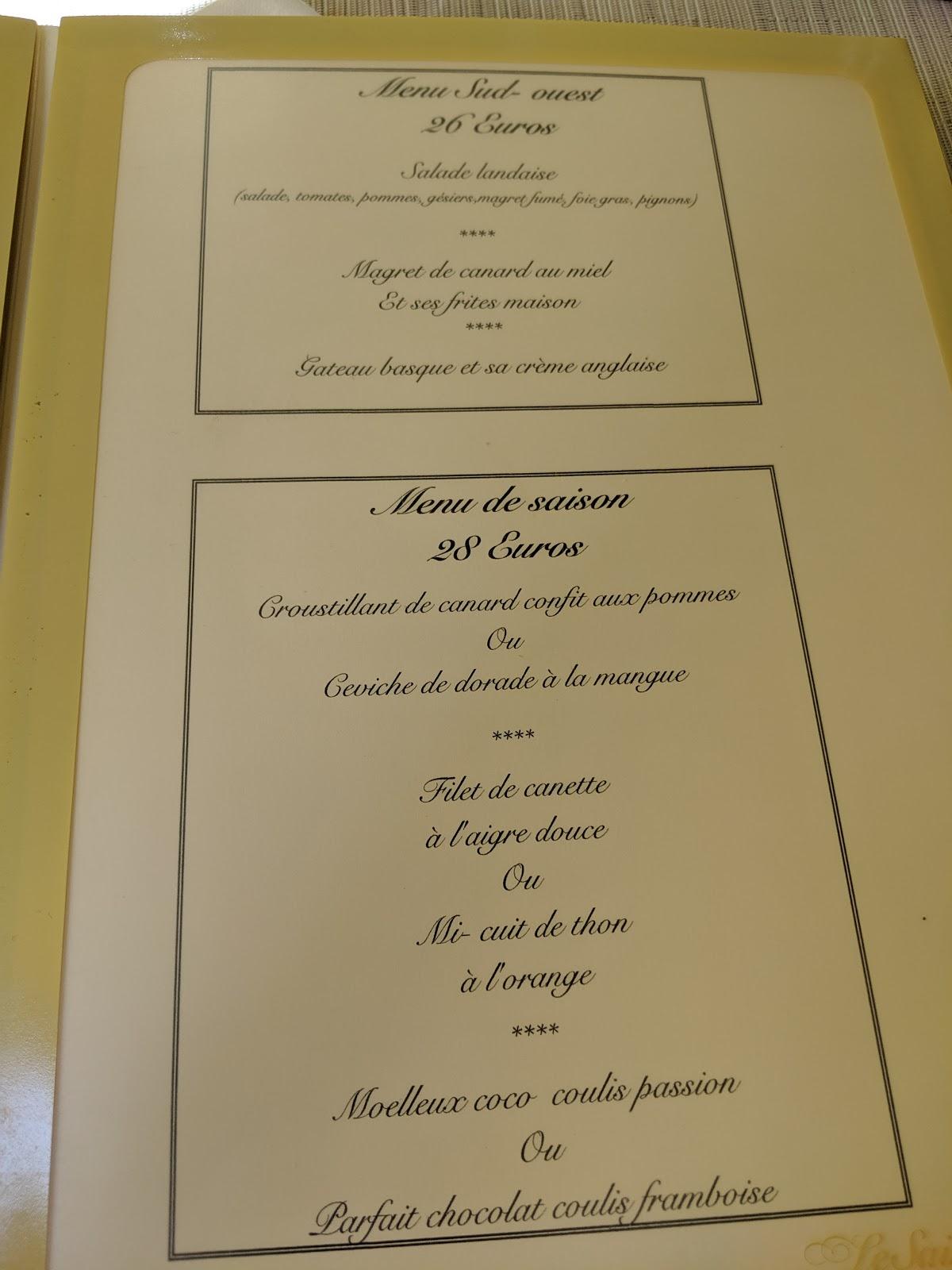 Menu au Le Saint Julien restaurant, Saint-Julien-en-Born