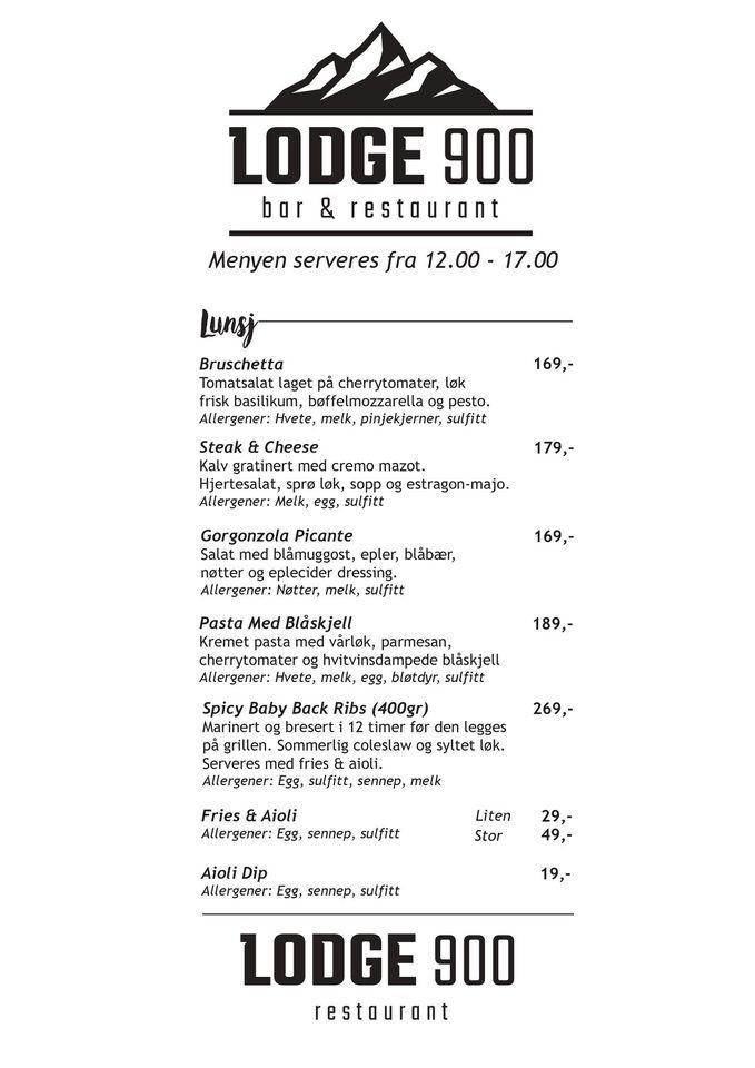Menu at Lodge 900 restaurant, Beitostølen