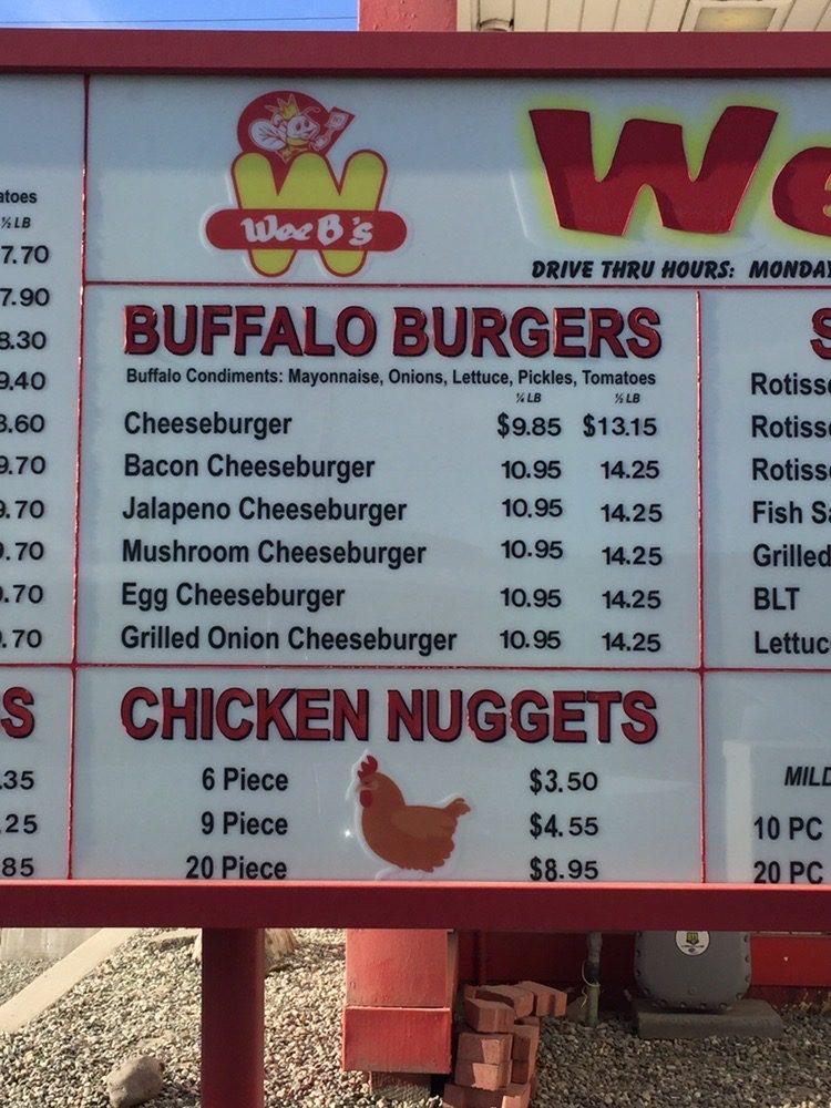 Menu at Wee B's restaurant, Anchorage, O'Malley Rd