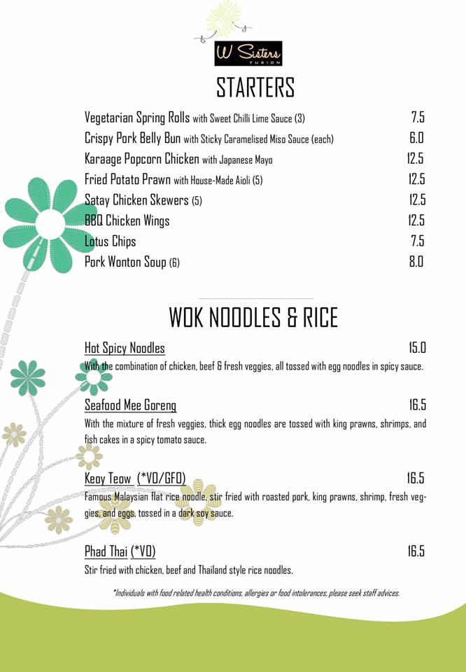 Menu at Wonder Sisters Forrestfield restaurant, Forrestfield
