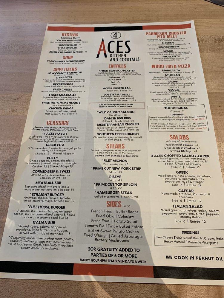 Menu at 4 Aces Kitchen & Cocktails pub & bar, Greenville