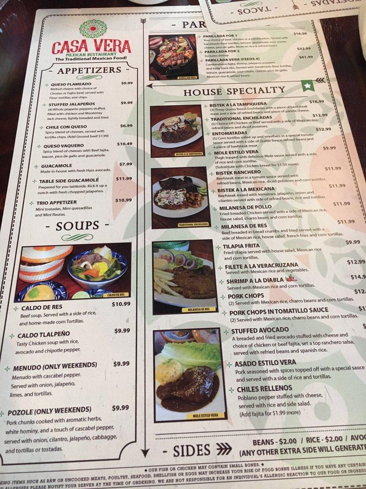 Carta de Casa Vera Mexican Restaurant, Katy