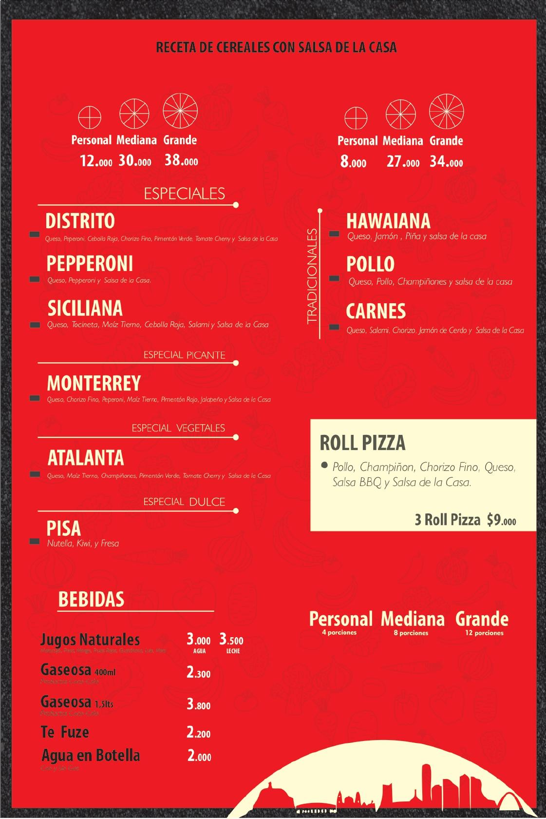 Menu at Distrito Pizza DC pizzeria, Colombia
