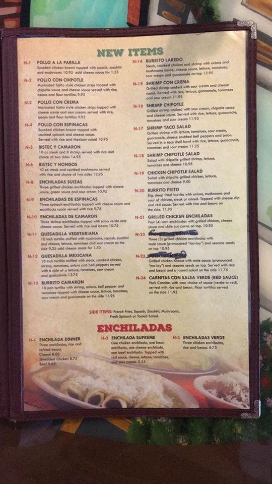 Menu at Laredo's Mexican Restaurant, Macclenny