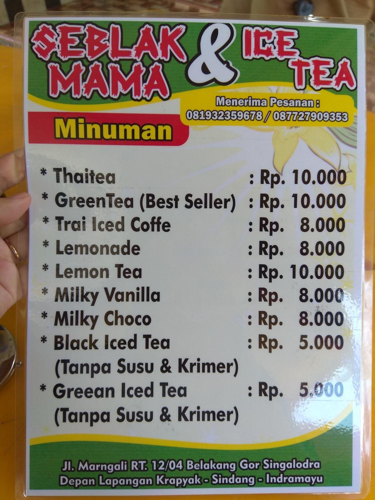 Menu at Mama ice tea cafe, Indramayu