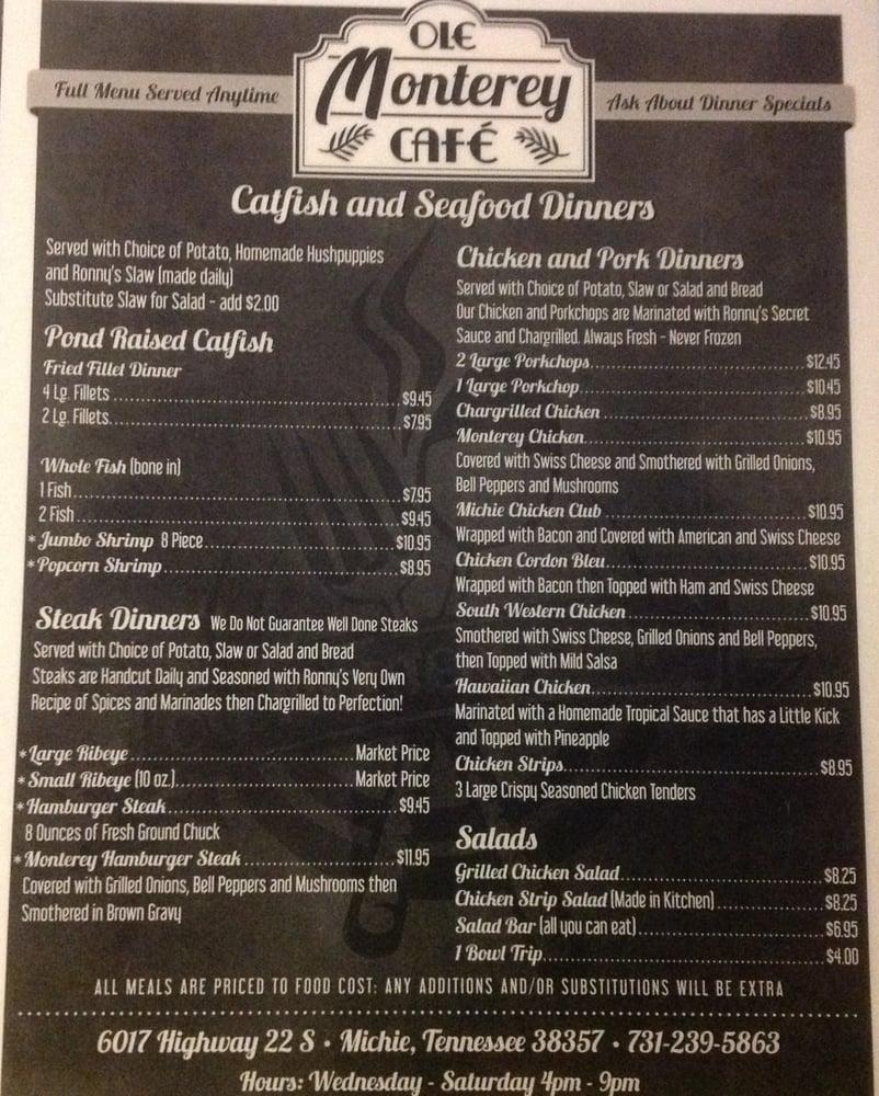 Menu at Ole Monterey Cafe, Michie