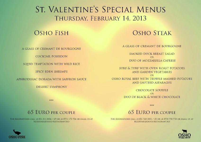 Menu at Osho, Bucharest