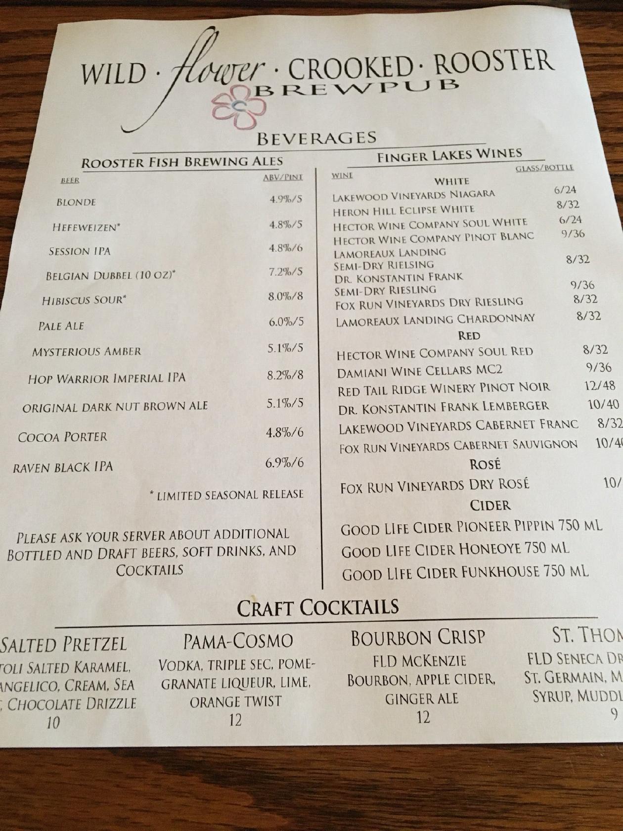 Menu at Rooster Fish pizzeria, Watkins Glen, 301 N Franklin St