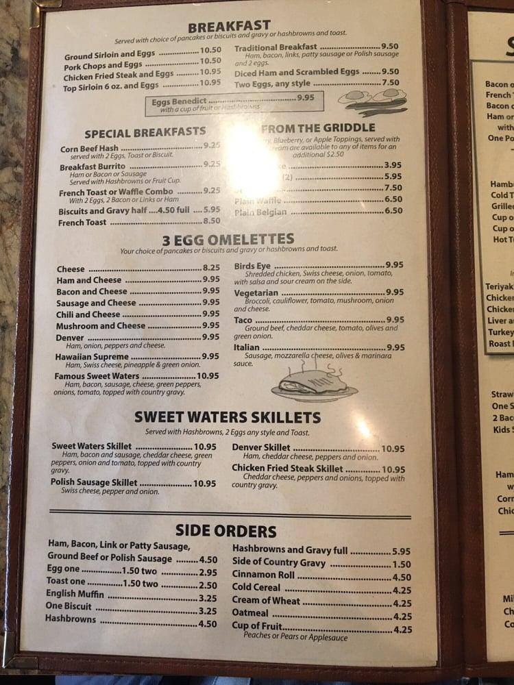 Menu at Sweet Waters Family Restaurant & Oasis Lounge, Albany