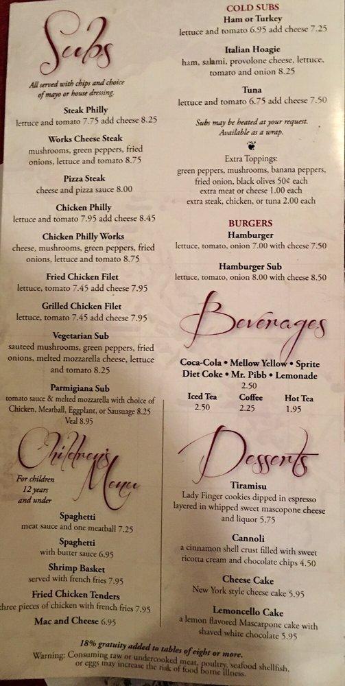 Menu at Angela's Italian Ristorante pizzeria, Powhatan