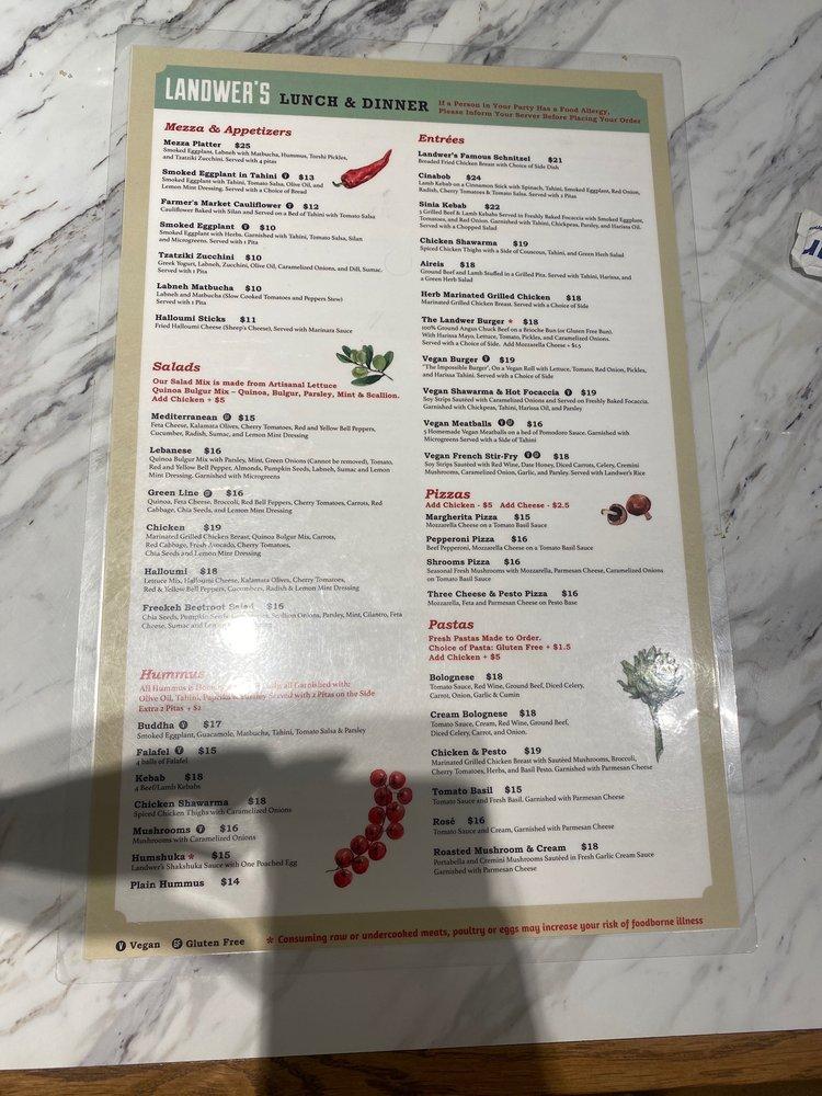 Menu at Cafe Landwer, Los Angeles