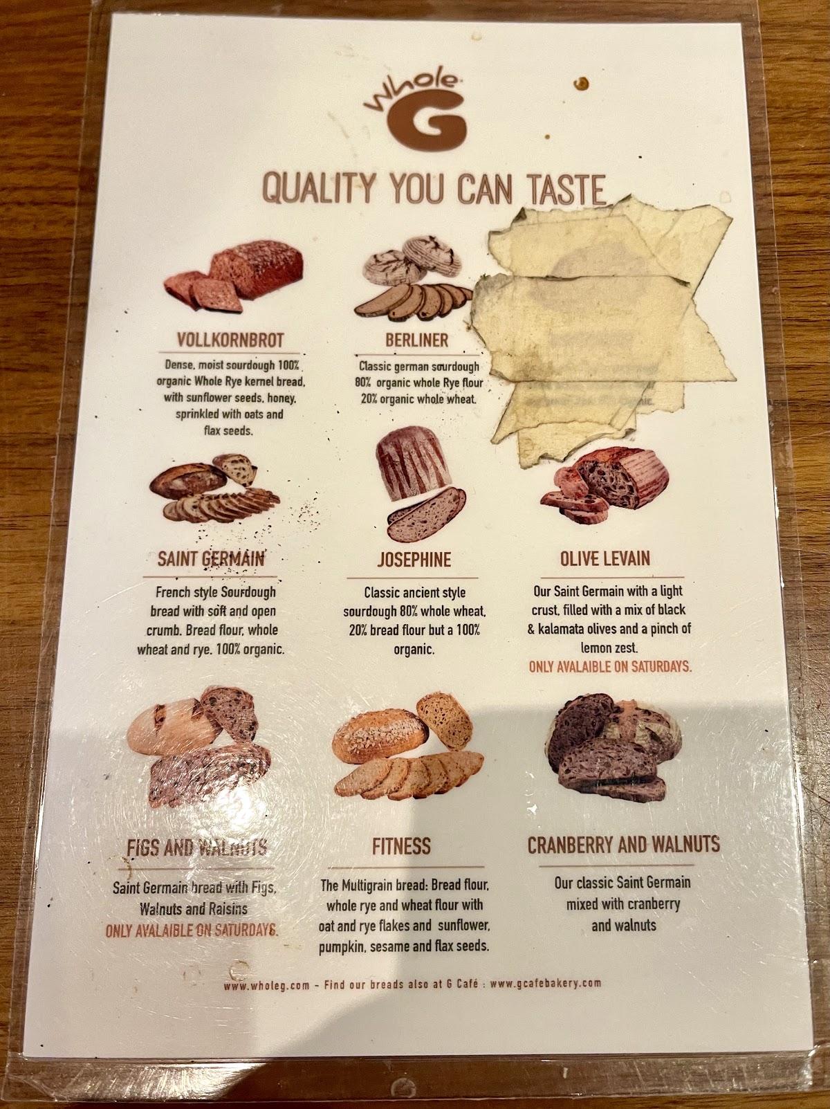 Menu at G Cafe Bakery Ninth Square, New Haven, Palladium Building