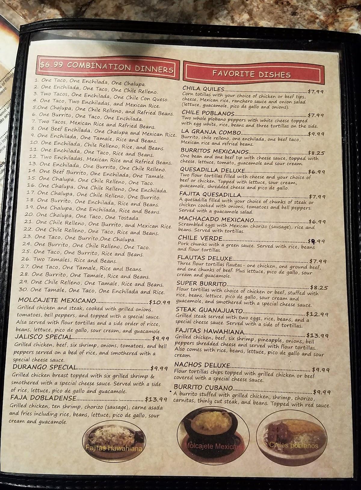 Menu at La Granja restaurant, Harrison