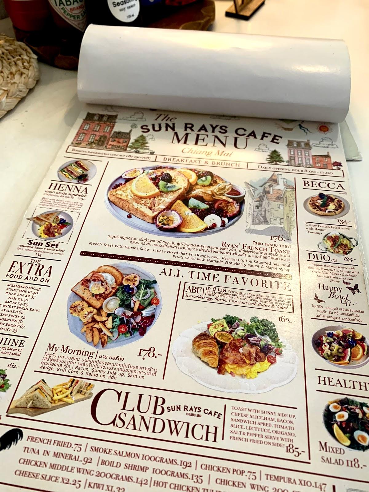 Menu at Sun Rays - Breakfast & Brunch restaurant, Chiang Mai