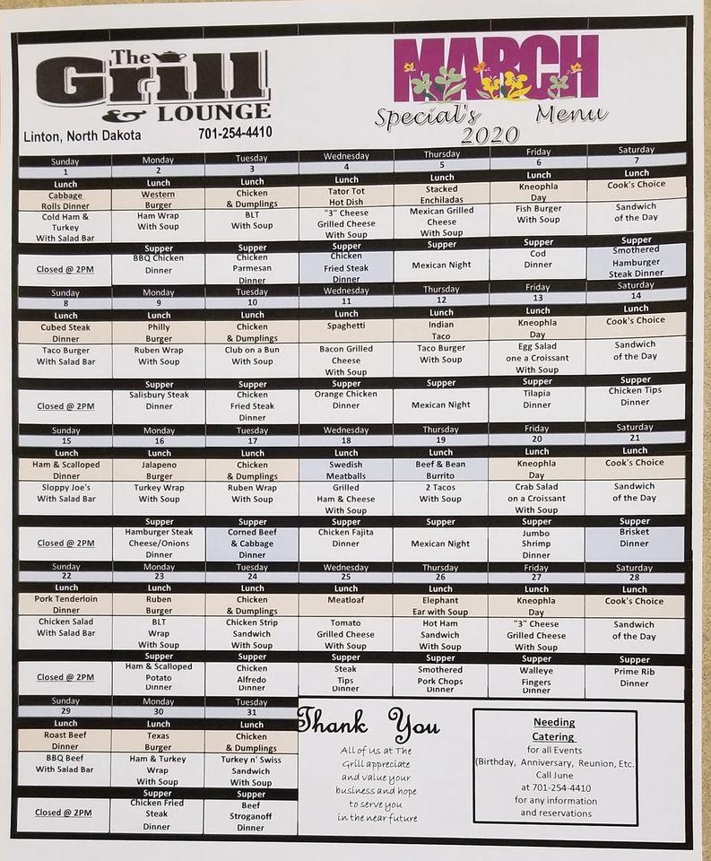 Menu at The Grill restaurant, Linton