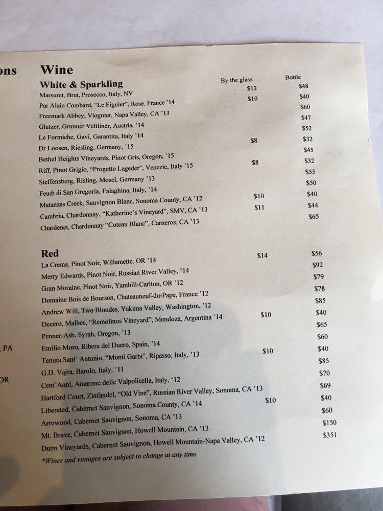 Menu at The Rusty Spoon restaurant, Orlando