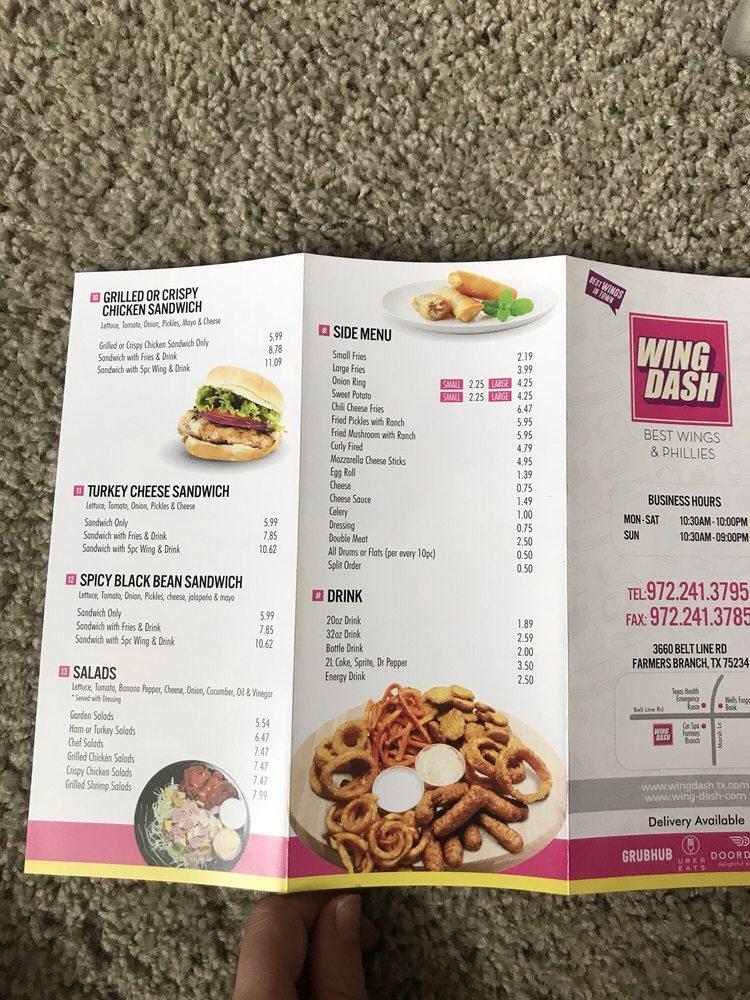 Menu at Wing Dash restaurant, Farmers Branch, Belt Line Rd
