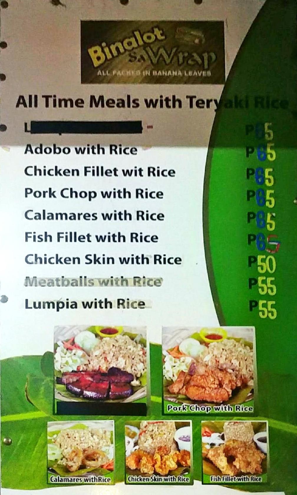 Carta del restaurante Binalot sa Wrap, Cebú