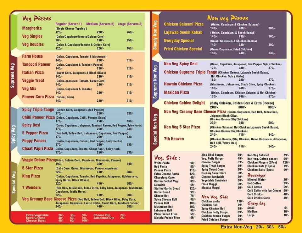 Menu at Everyday Pizza, Hardoi