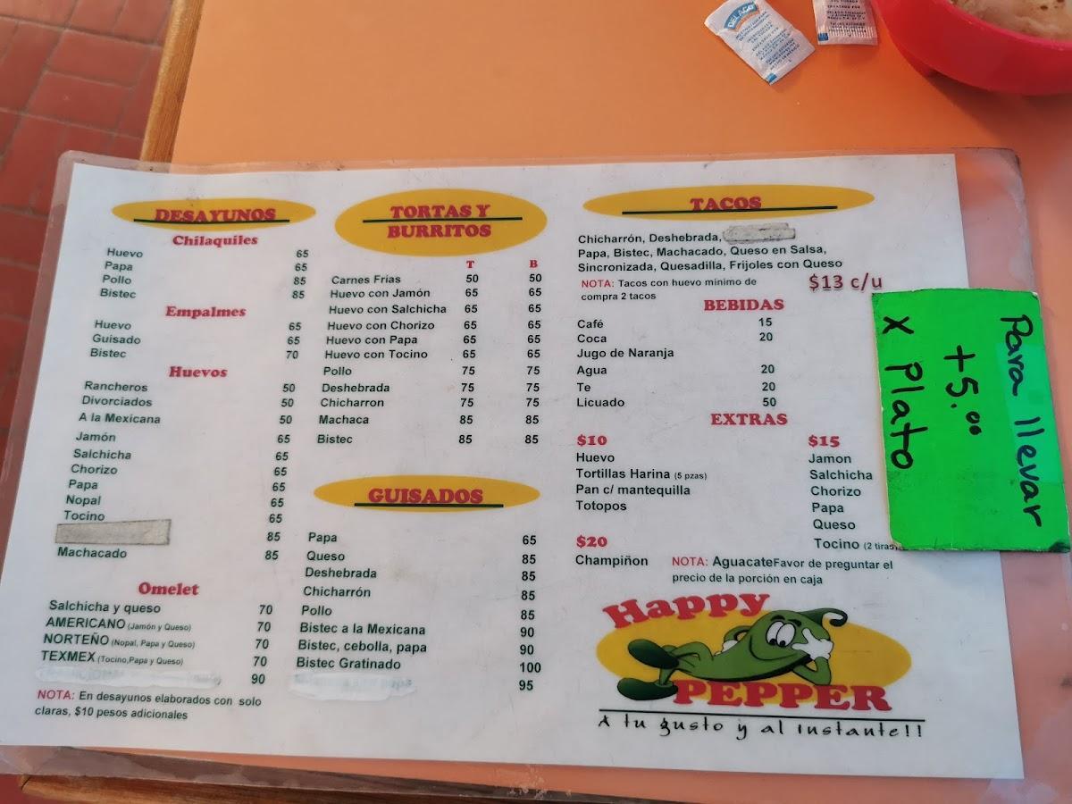 Carta del restaurante Happy Pepper, Monterrey
