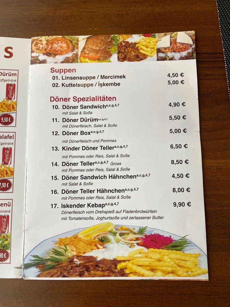 Carta del restaurante Kebab Hut, Fráncfort