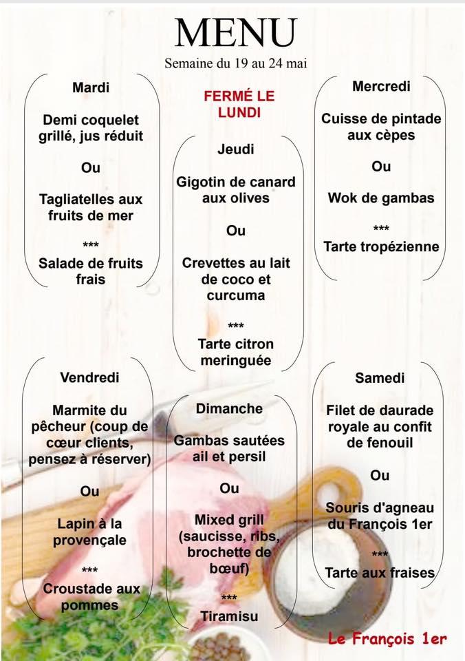 Menu au Le Francois 1er restaurant, Saint-Raphaël