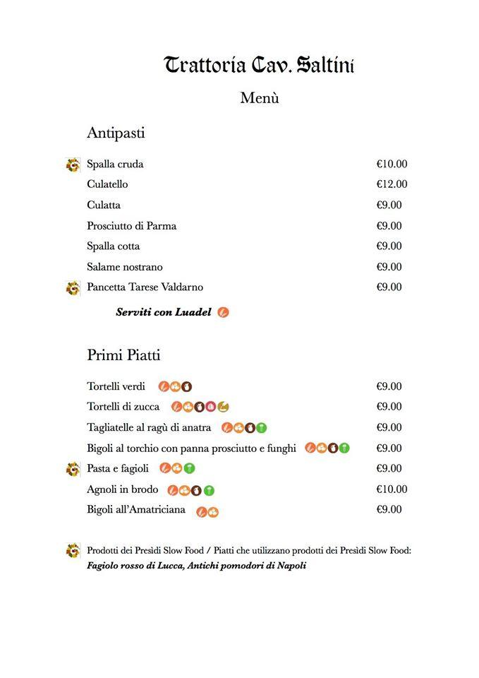 Menu da Ristorante Cavalier Saltini, Pomponesco