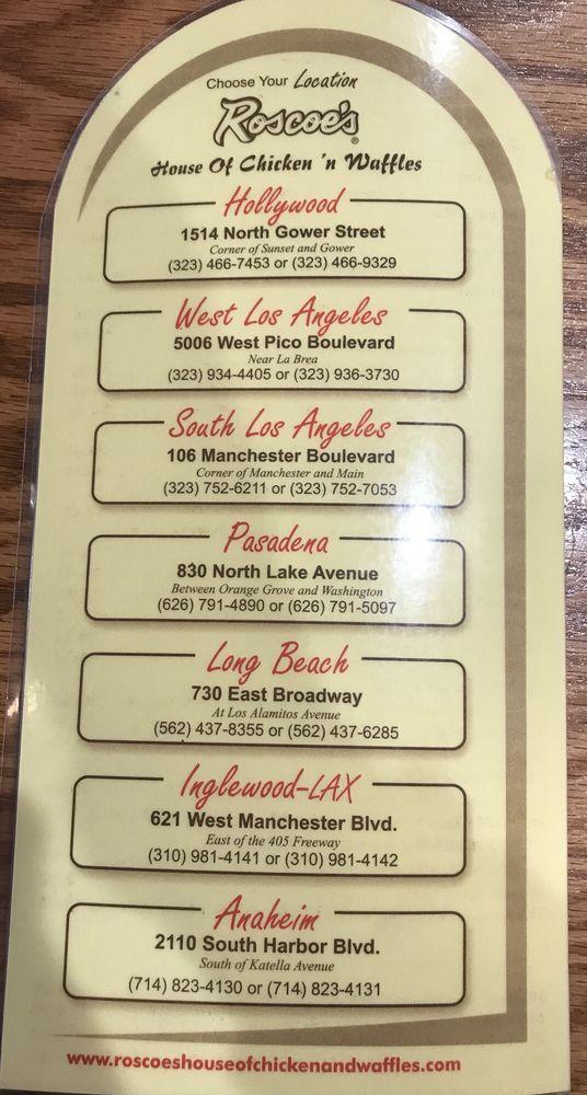Menu at Roscoe's House of Chicken and Waffles restaurant, Inglewood ...