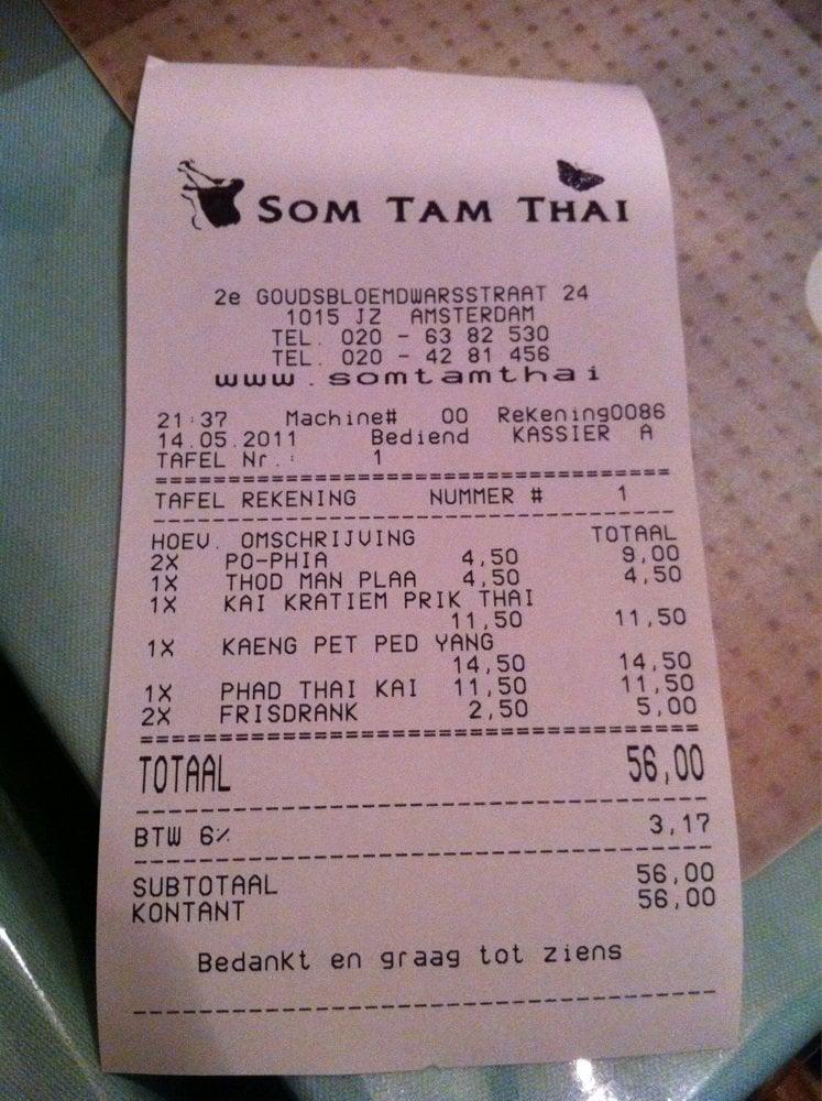 Menu at Som Tam Thai, Amsterdam