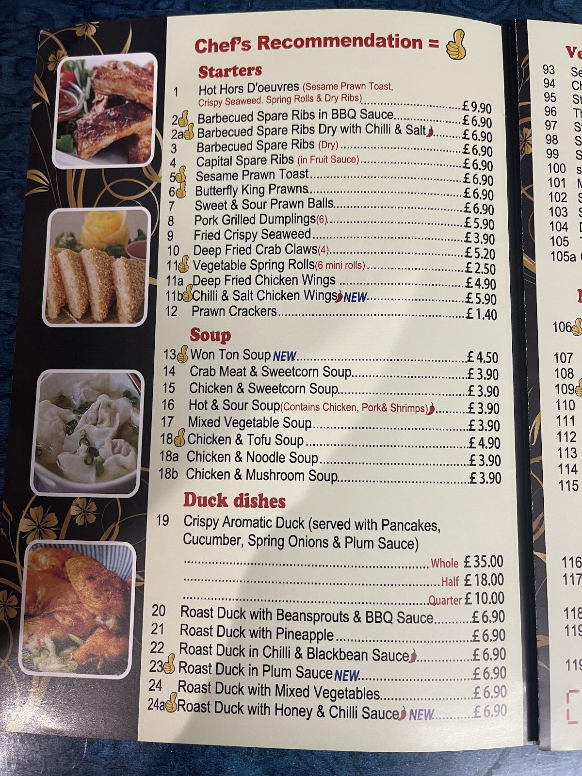 Menu at The New Golden Duck fast food, London, 425 High Rd
