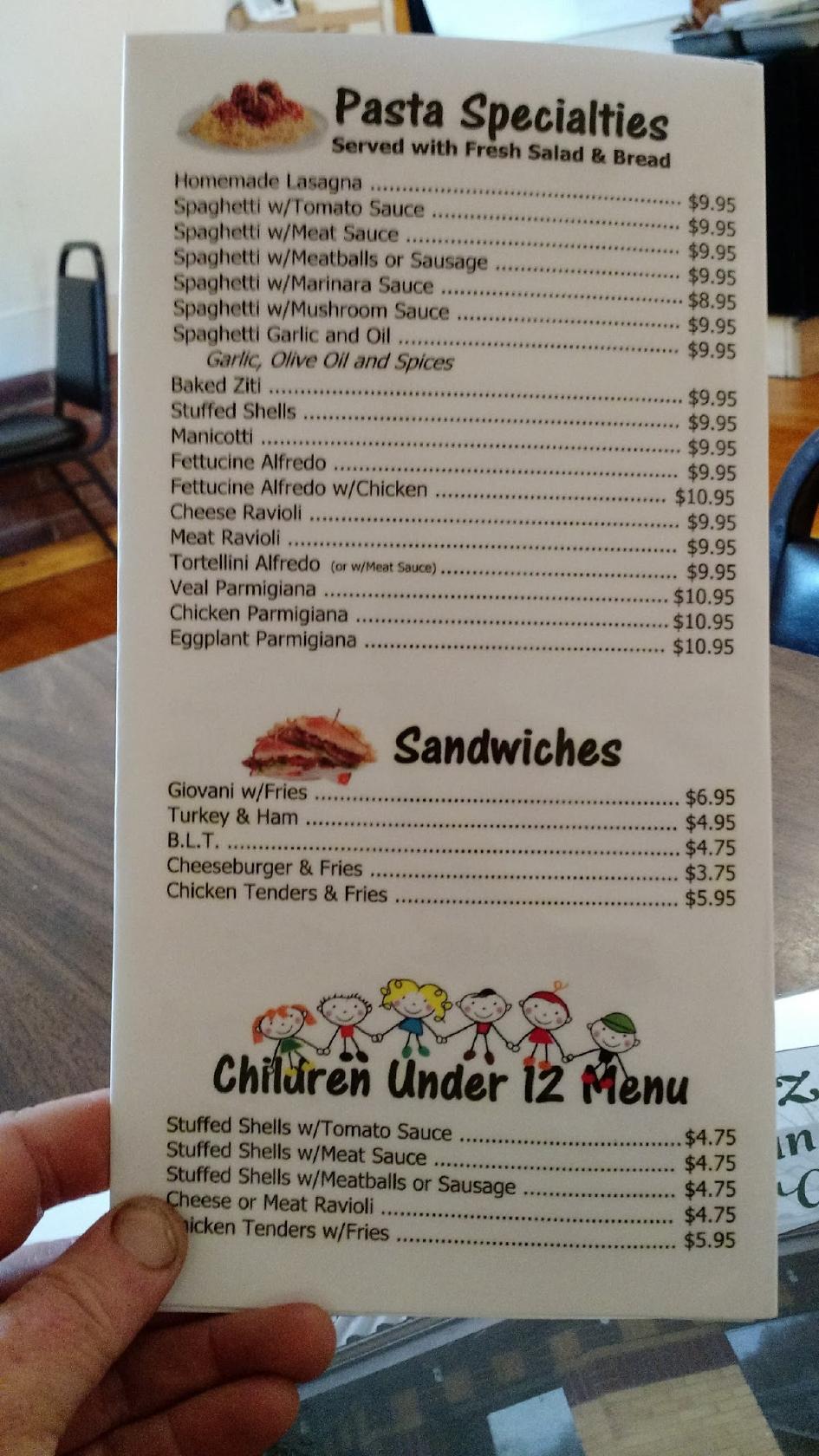 Menu at Bella's Pizza restaurant, Salem
