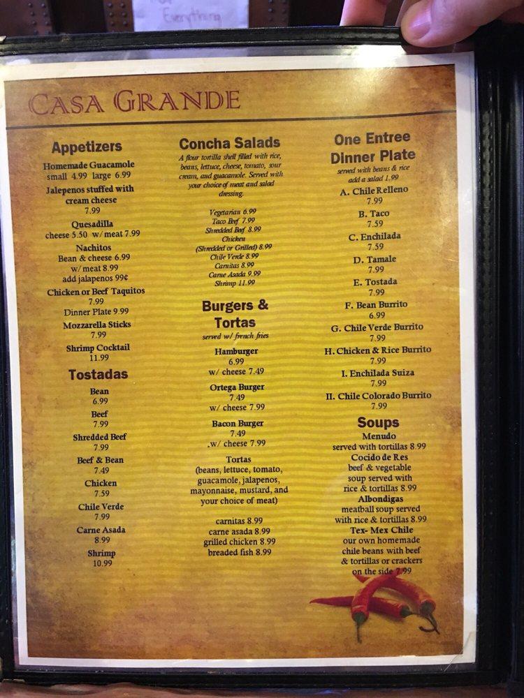 Menu at Casa Grande Restaurant, Visalia, W Whitendale Ave