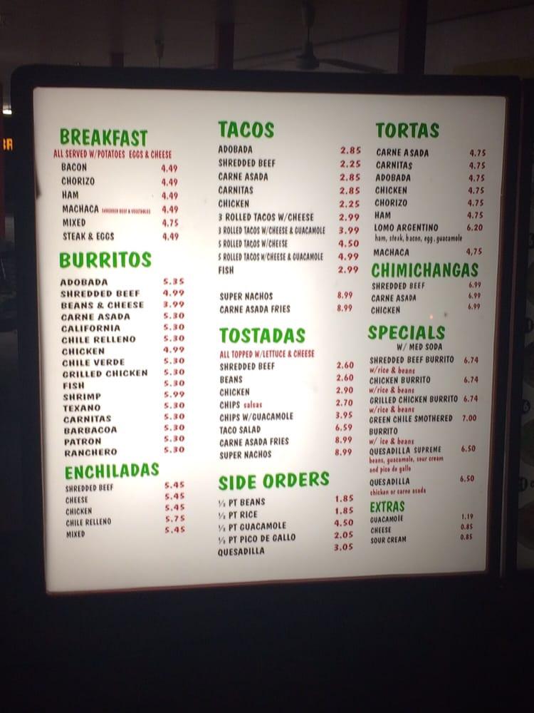 Menu at Charritos Mexican Food restaurant, Tooele