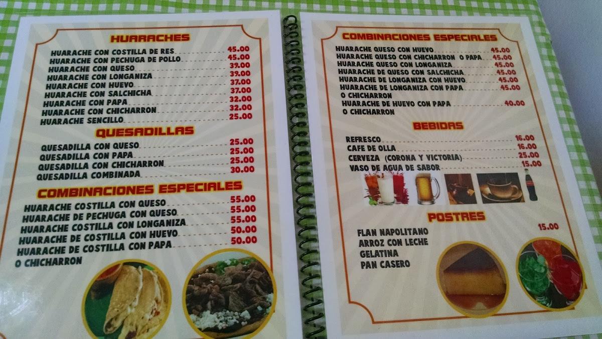 Menu at Huaraches "La Cobra" restaurant, Mexico City