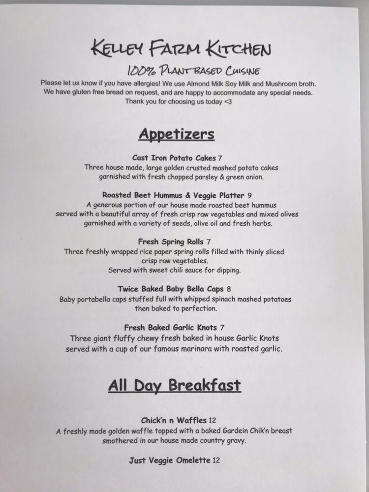 Menu at Kelley Farm Kitchen restaurant, Harpers Ferry