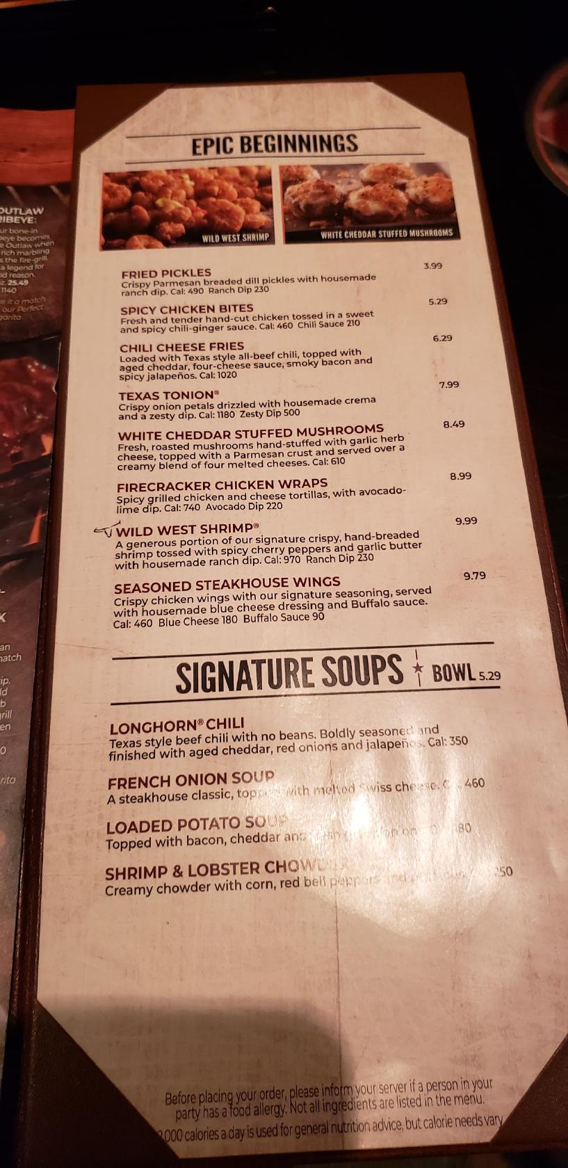 Menu at LongHorn Steakhouse, Auburn Hills