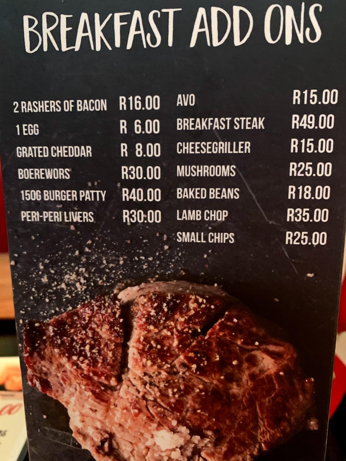 Menu at Mike's Kitchen restaurant, Cape Town, Centre Court