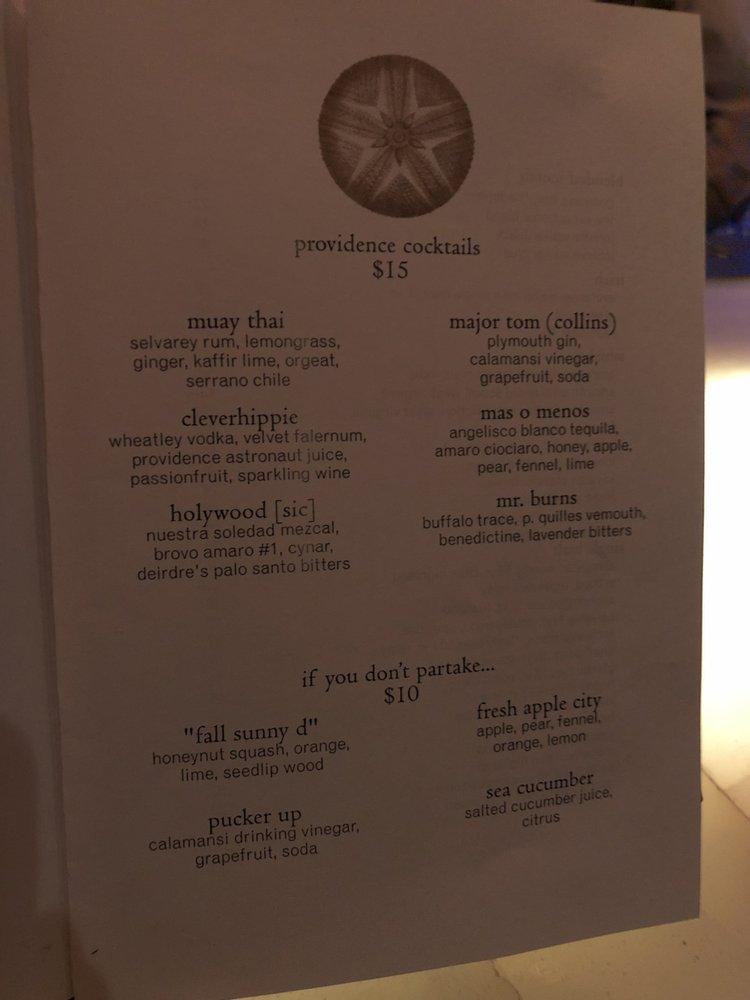 Menu at Providence restaurant, Los Angeles