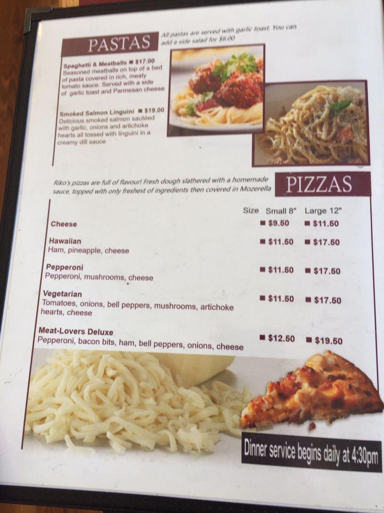 Carta de Riko's Radium Family Restaurant, Radium Hot Springs